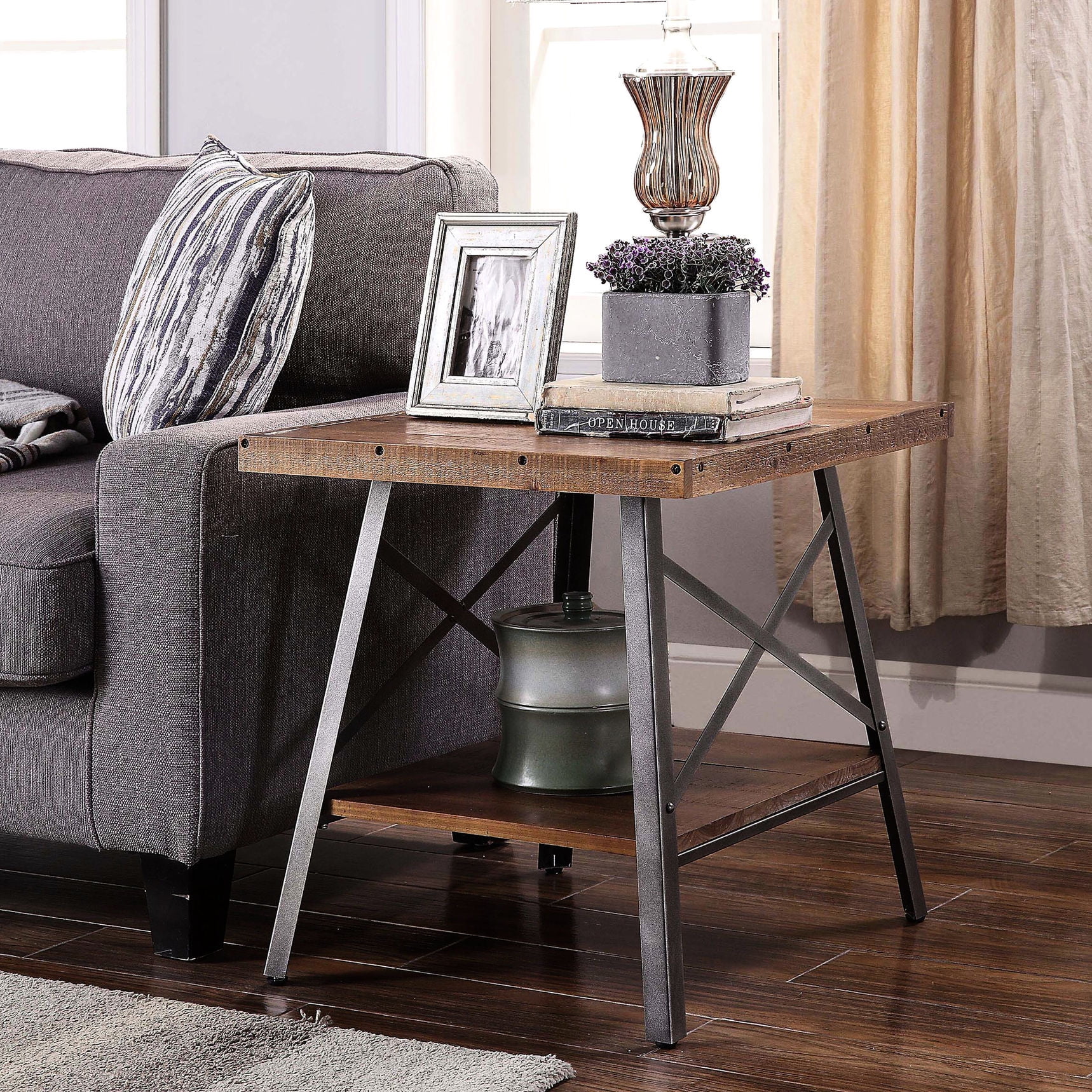 Rustic End Table with Shelf and X - cross / Enhance Living Space ...