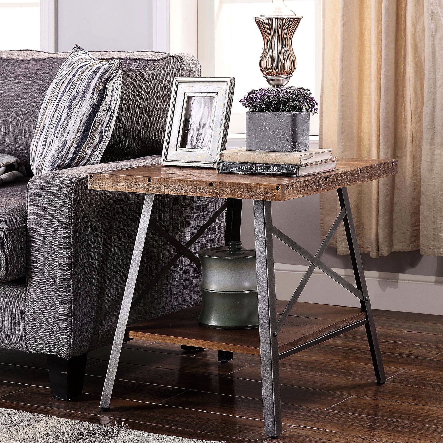 Rustic End Tables with Wood Top and X-cross Details - Add Character to ...