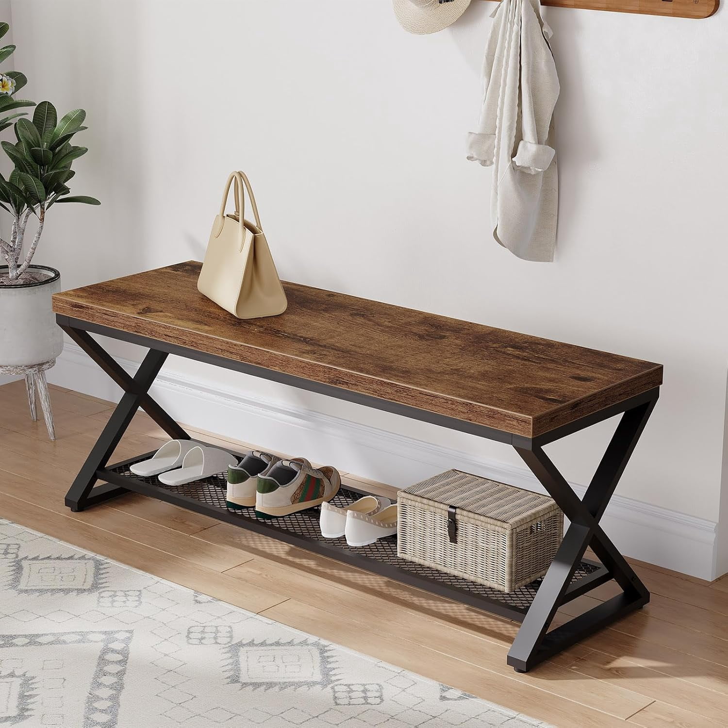 Rustic Entryway Bench, 47” Shoe Bench with Storage for Entry Way ...