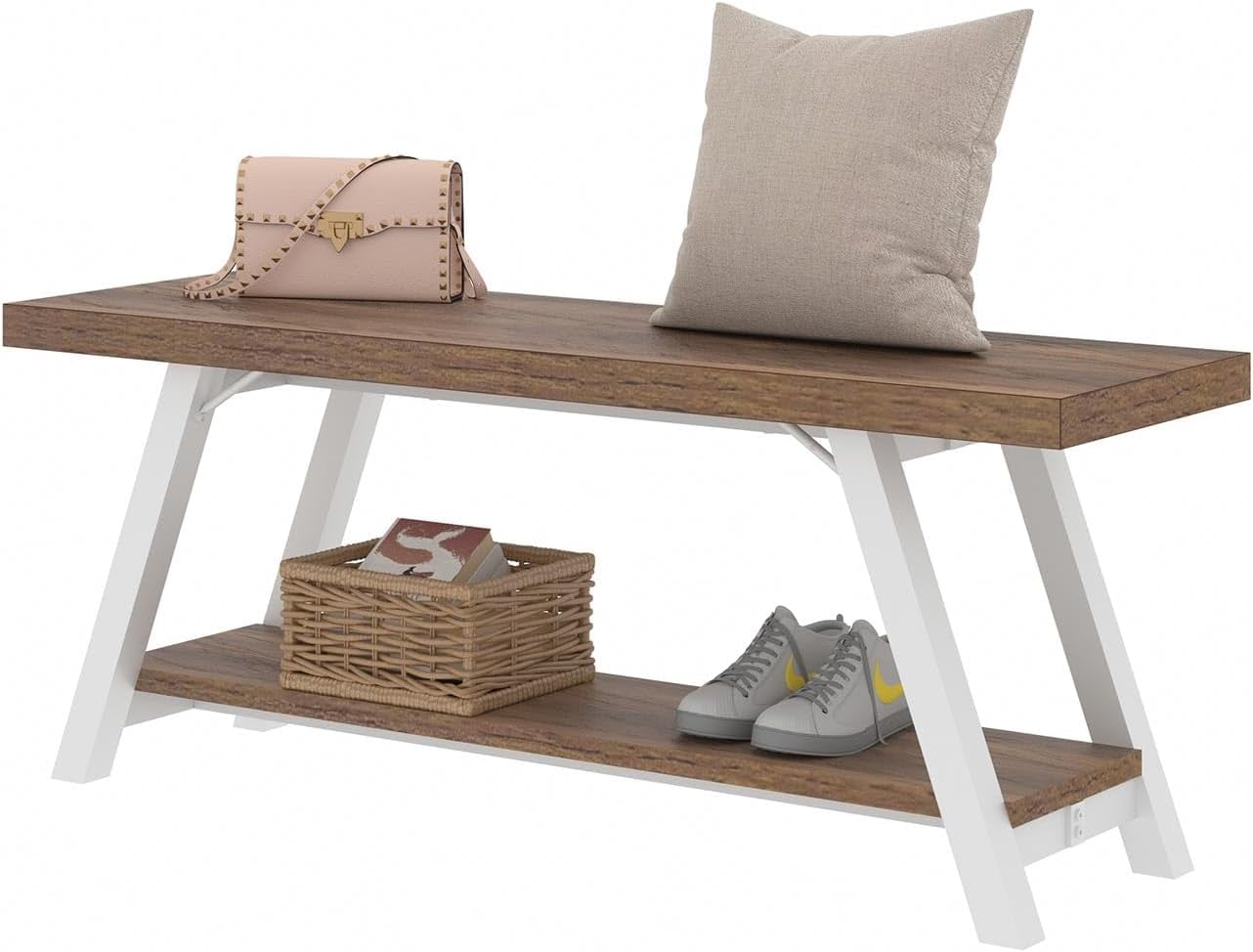Rustic Entryway Bench, Farmhouse Wood Indoor Shoe Bench with Storage in ...