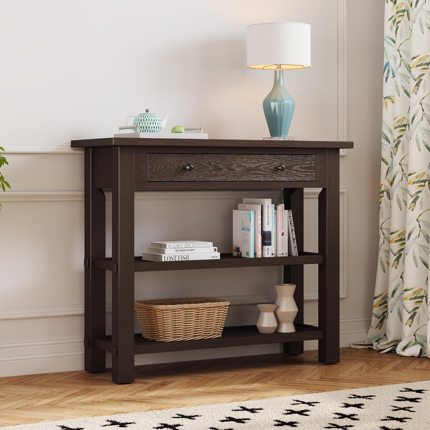Rustic Entryway Console Table with Storage Drawer and 2 Shelves Entry ...