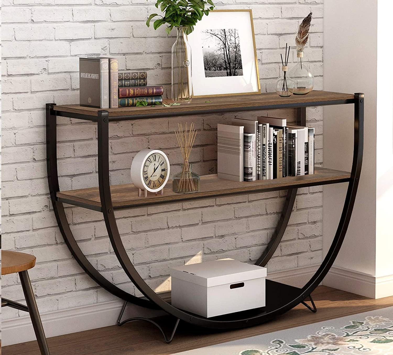 Rustic Entryway Console Table with Wood and Metal Sofa End Table Arc ...