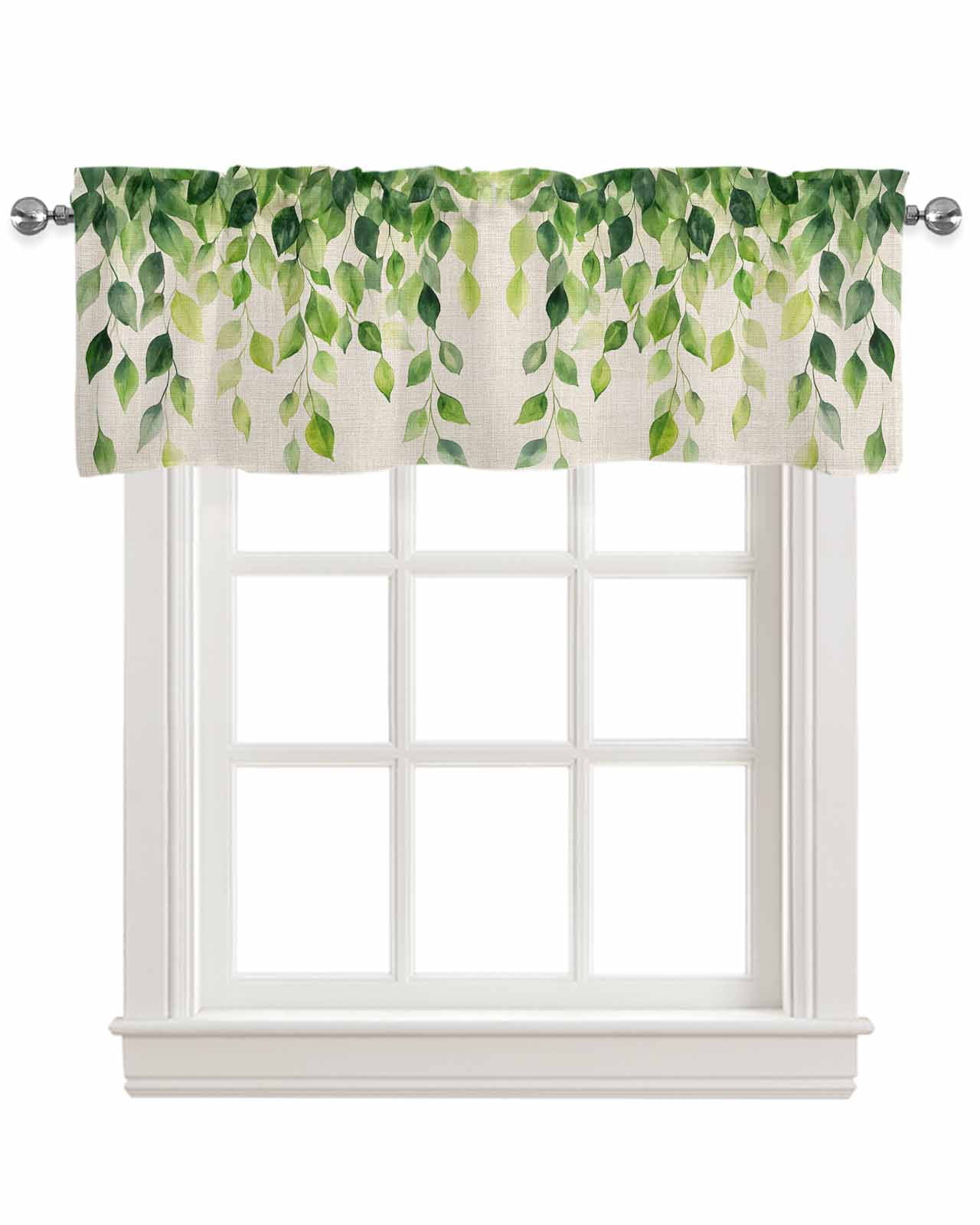 Rustic Eucalyptus Leaf Kitchen Valances for Windows Farmhouse Linen ...