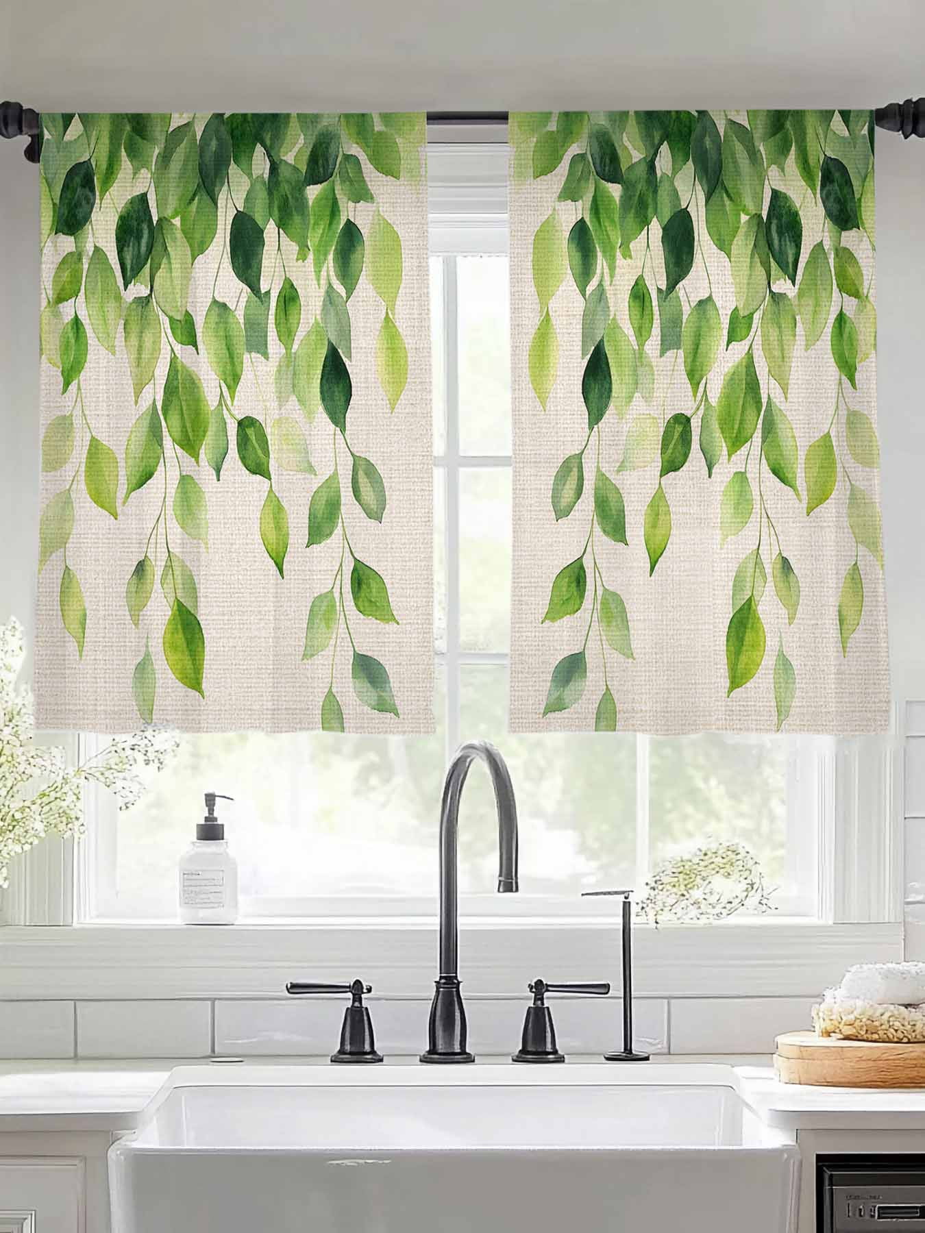 Rustic Eucalyptus Leaf Sheer Curtains for Living Room Bedroom Retro ...
