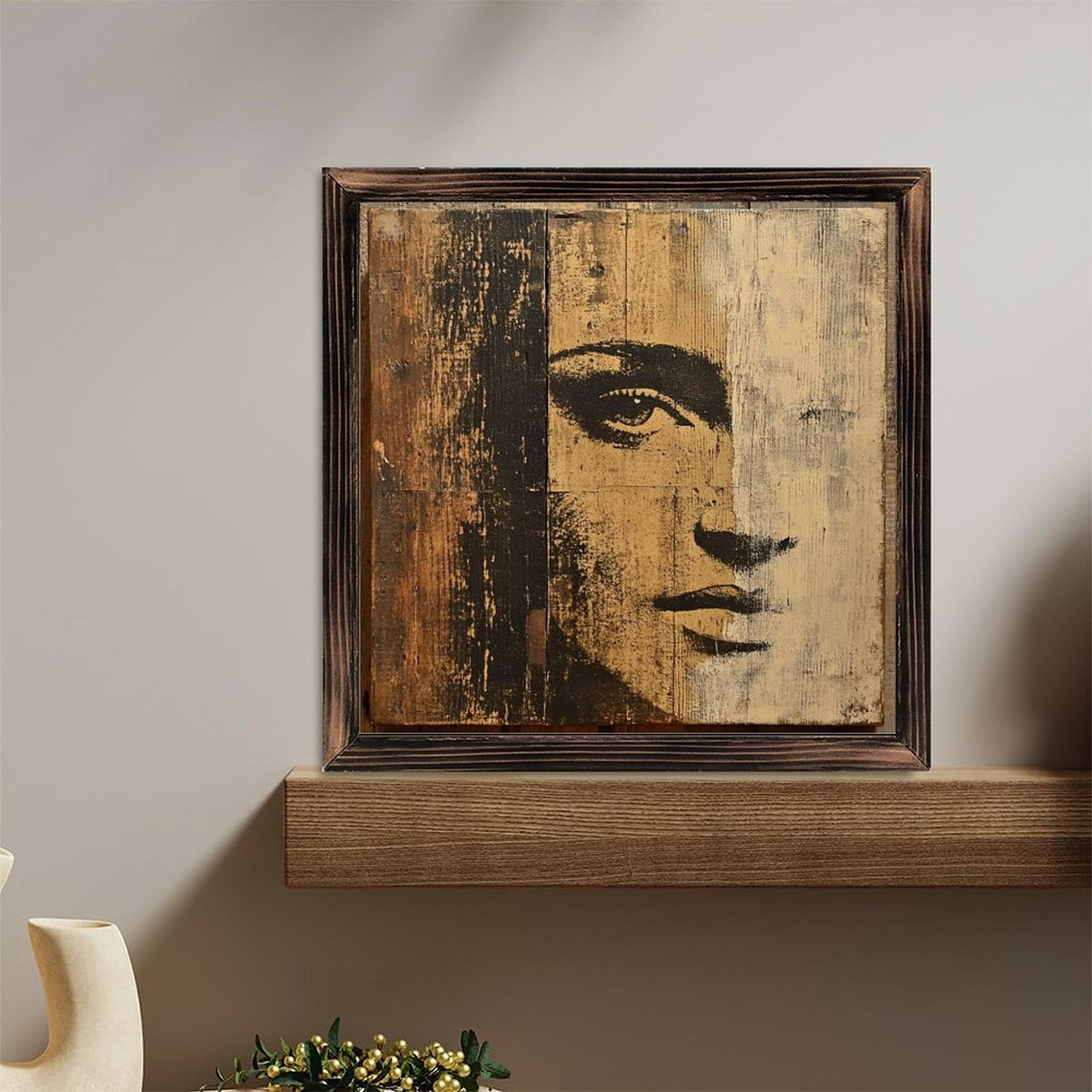 Rustic Face Wood Wall Art Wooden Sign Wall Plaque - Vintage Art ...