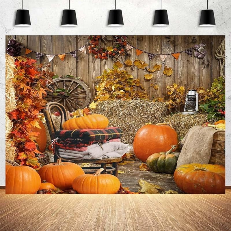 Rustic Fall Backdrop, Farmhouse Autumn Pumpkin Thanksgiving Farm ...