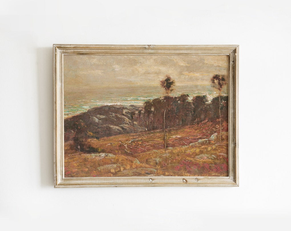 Rustic Fall Landscape Oil Painting Vintage Farmhouse Autumn Wall Art ...
