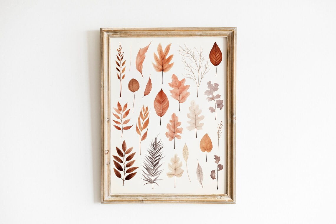 Rustic Fall Leaves Autumn Botanical Wall Art Autumn Wall Decor Study ...