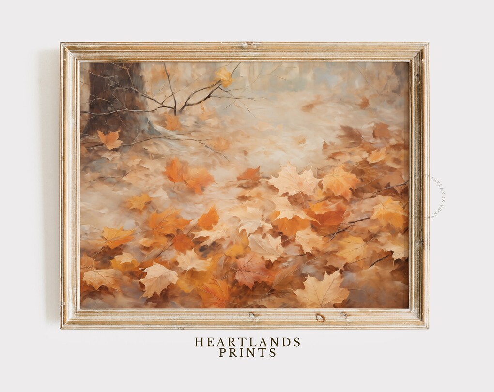 Rustic Fall Leaves Wall Art Printable Landscape Painting Meadow Flowers ...