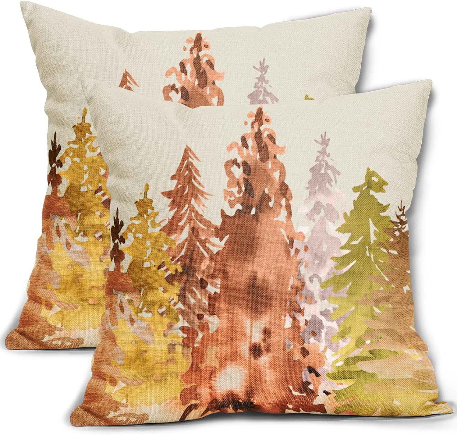 Rustic Fall Pillow Covers 16x16 Set of 2 Watercolor Tree Autumn Color ...