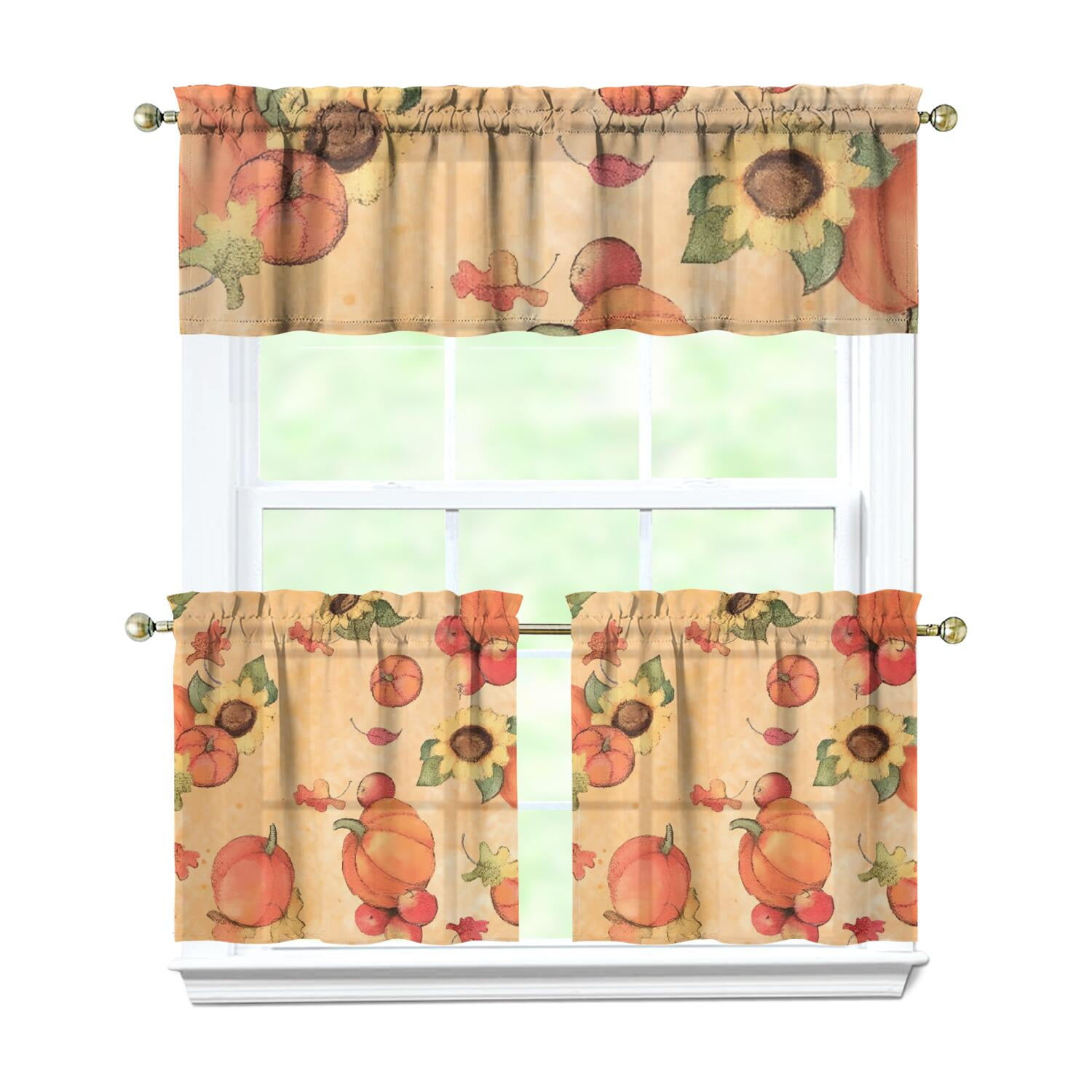 Rustic Fall Style Kitchen Curtains Set of 3 - Pumpkin Pattern ...
