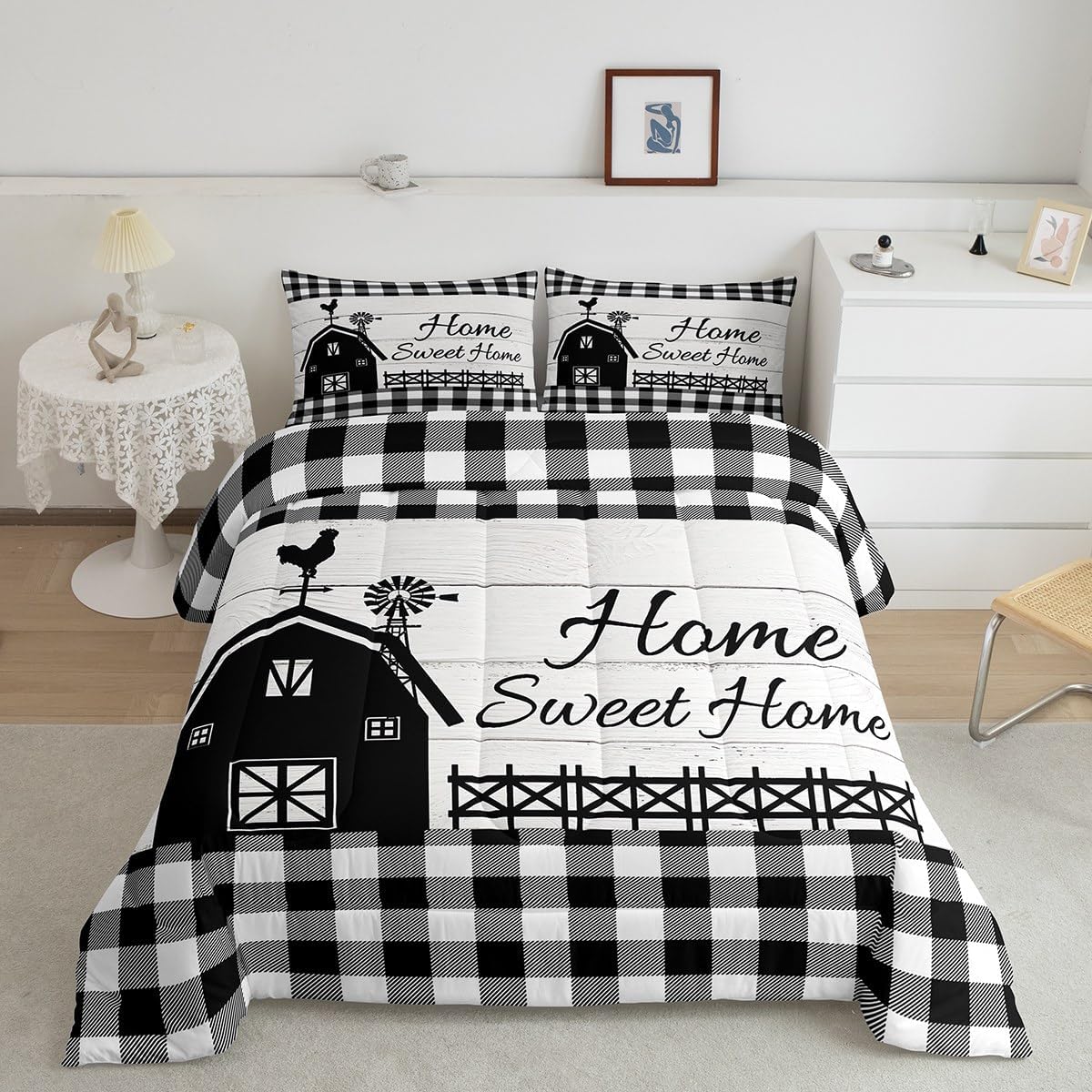 Rustic Farm Animal Comforter Set Retro Buffalo Plaid Farmhouse Cabin ...