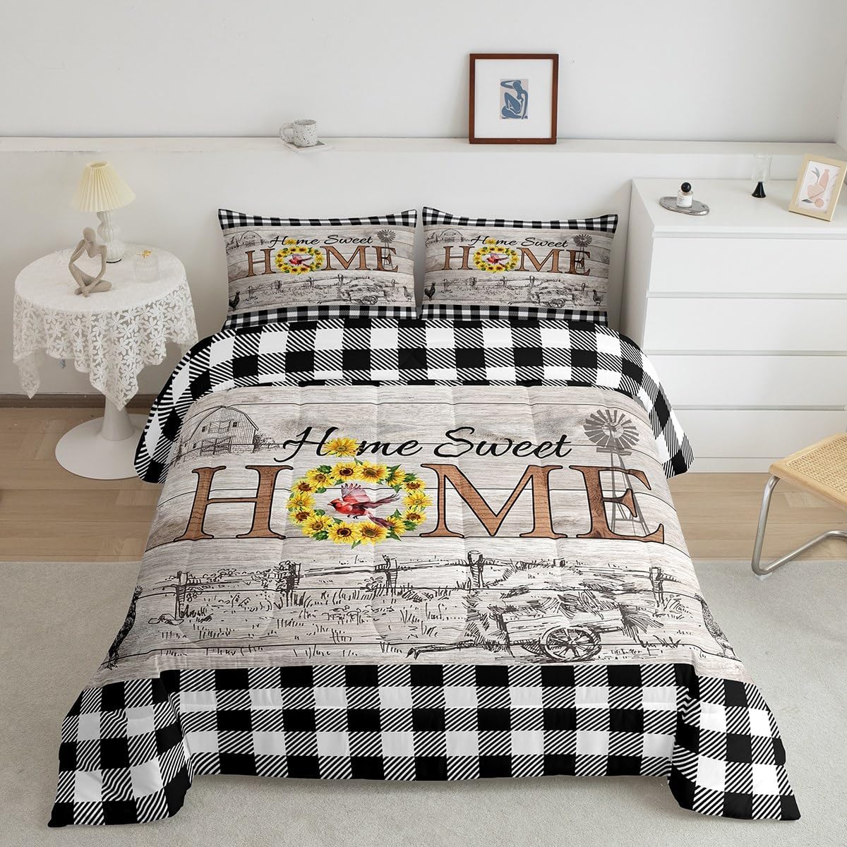 Rustic Farm Animal Comforter Set Retro Buffalo Plaid Farmhouse Cabin ...