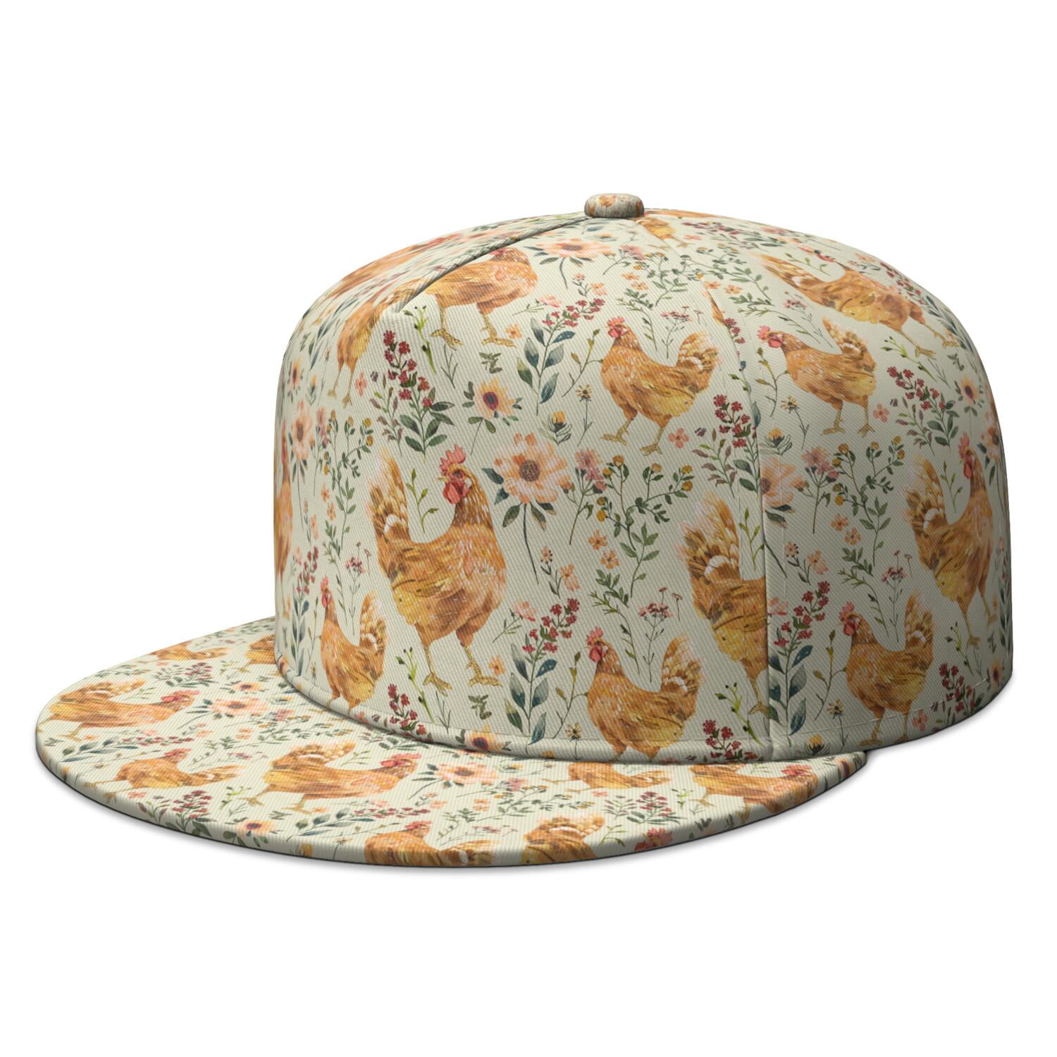 Rustic Farm Animal Print Flat Visor Snapback Cap - Cute Chicken & Egg Design Adjustable Unisex ...