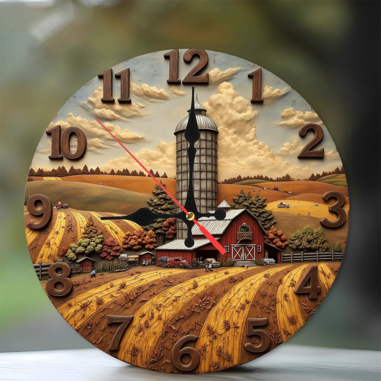 Rustic Farm Barn Autumn Harvest Wall Clock 10-Inch Silent Wooden Wall ...