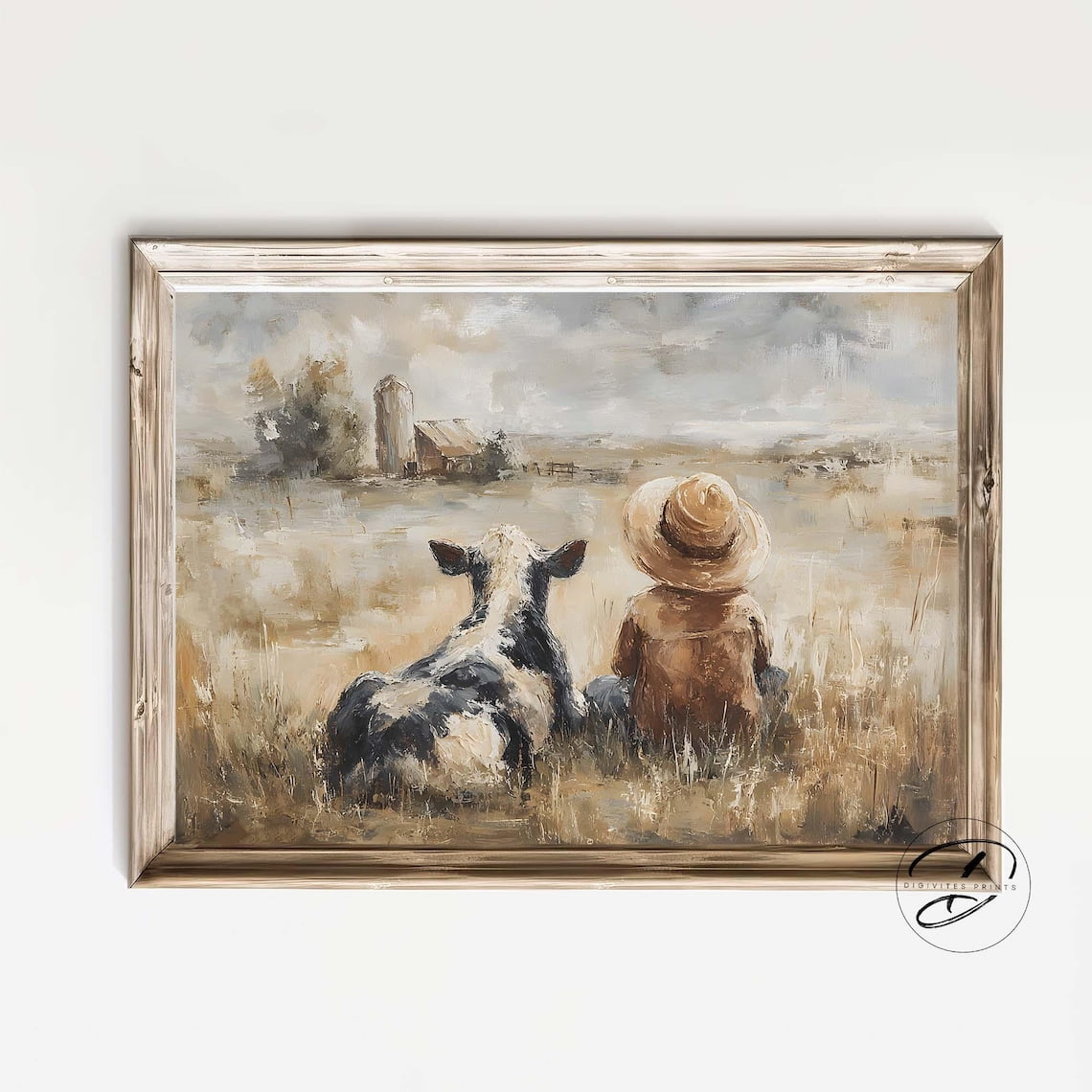 Rustic Farm Boy And Cow Wall Art, Country Barn Landscape Print, Western ...