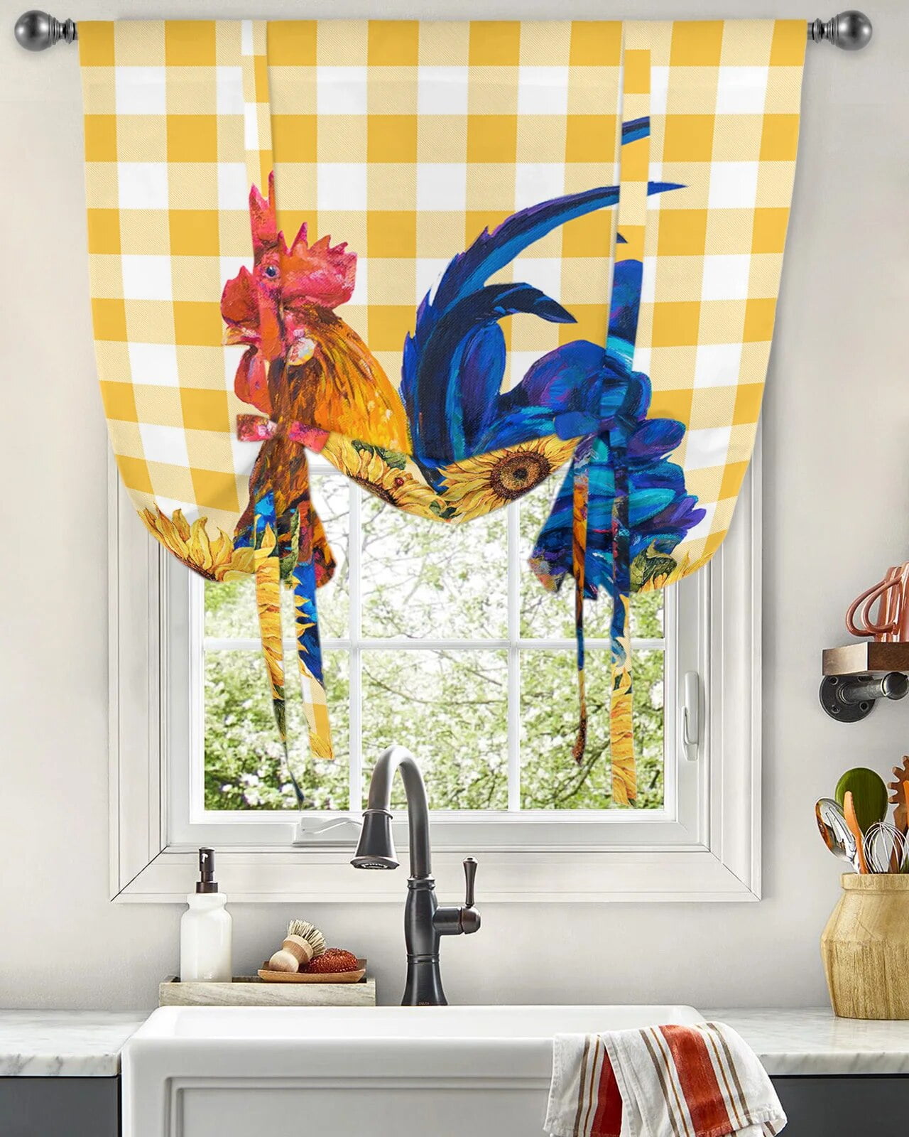 Rustic Farm Chicken Sunflower Plaid Curtains for Living Room Bedroom ...