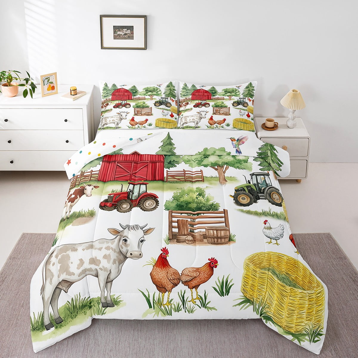 Rustic Farm Comforter Set,Cute Cow Cattle Chicken Farmhouse Animal ...