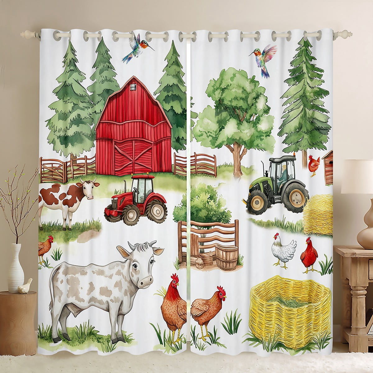 Rustic Farm Curtains for Bedroom 42Wx84L,Cute Cow Cattle Chicken ...