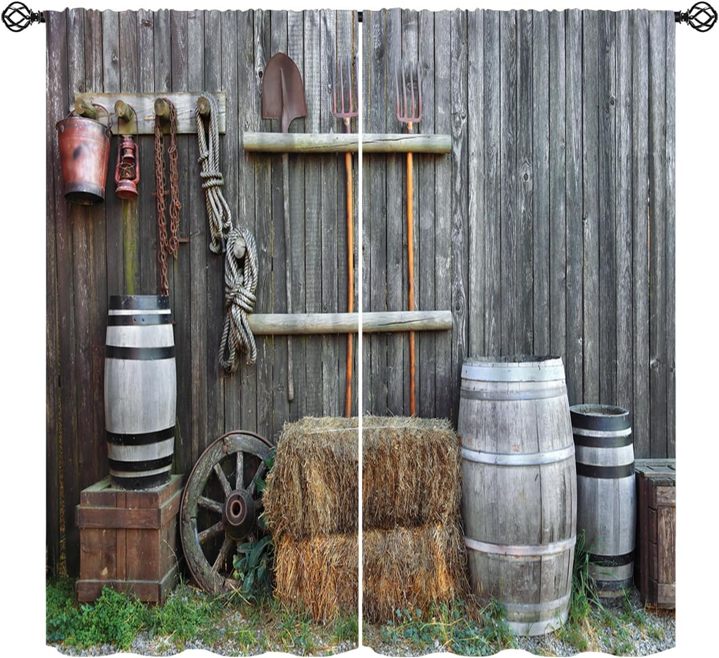 Rustic Farm Curtains, Western Wooden Barn Rural House Folk Vintage ...