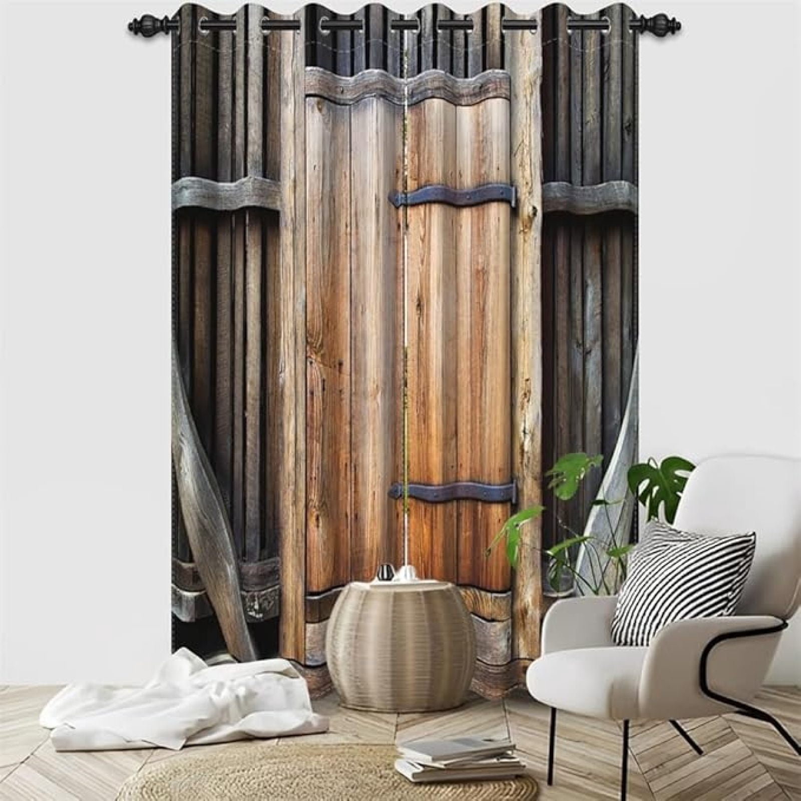 Rustic Farm Kitchen Curtains Farmhouse Old Wooden Door Vintage Barn ...