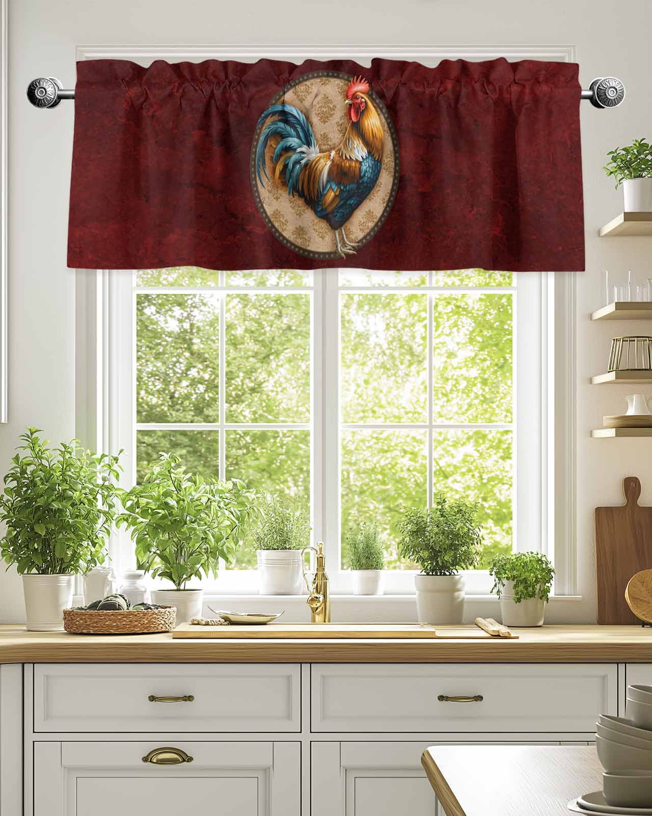 Rustic Farm Rooster on Retro Texture Valances for Windows,Kitchen ...
