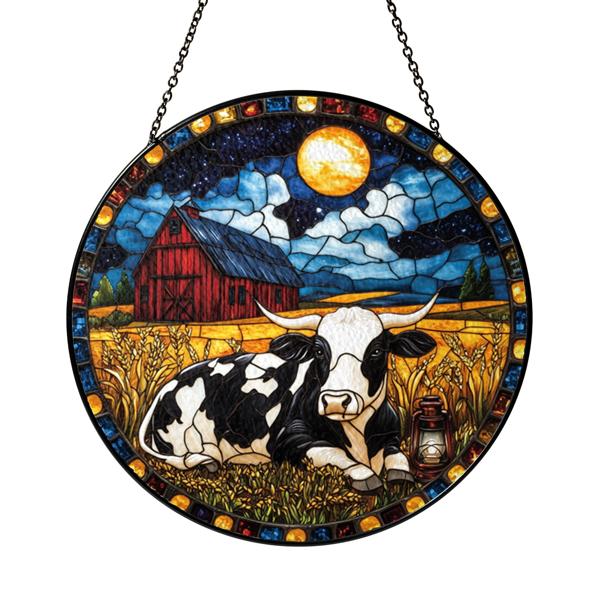 Rustic Farm Scene Stained Glass Style Window Hanging - Walmart.com