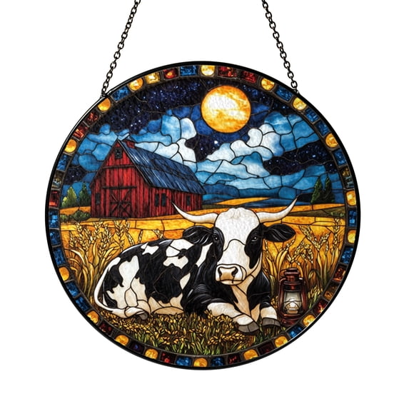 Rustic Farm Scene Stained Glass Style Window Hanging - Walmart.com