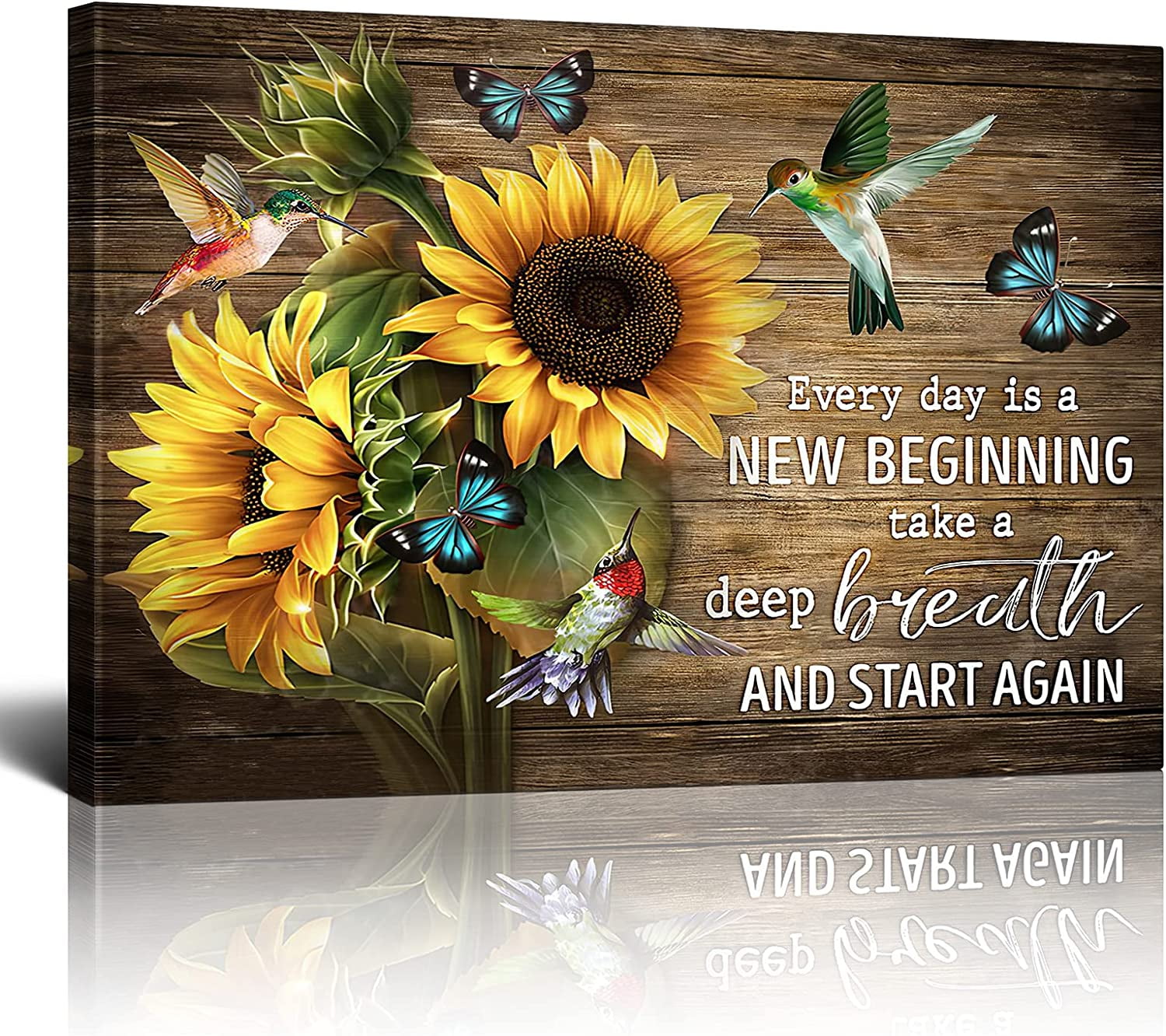 Rustic Farm Sunflower Wall Art Butterfly Hummingbird Canvas Print ...