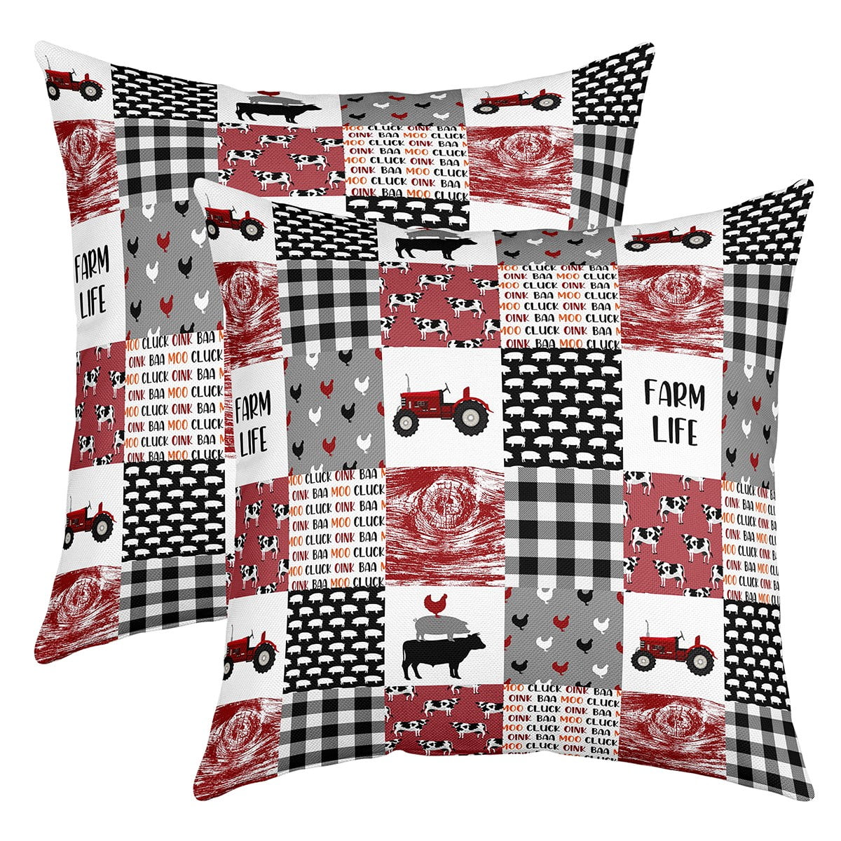 Rustic Farm Throw Pillow Covers,Country Cow Chicken Pig Tractor Cushion ...