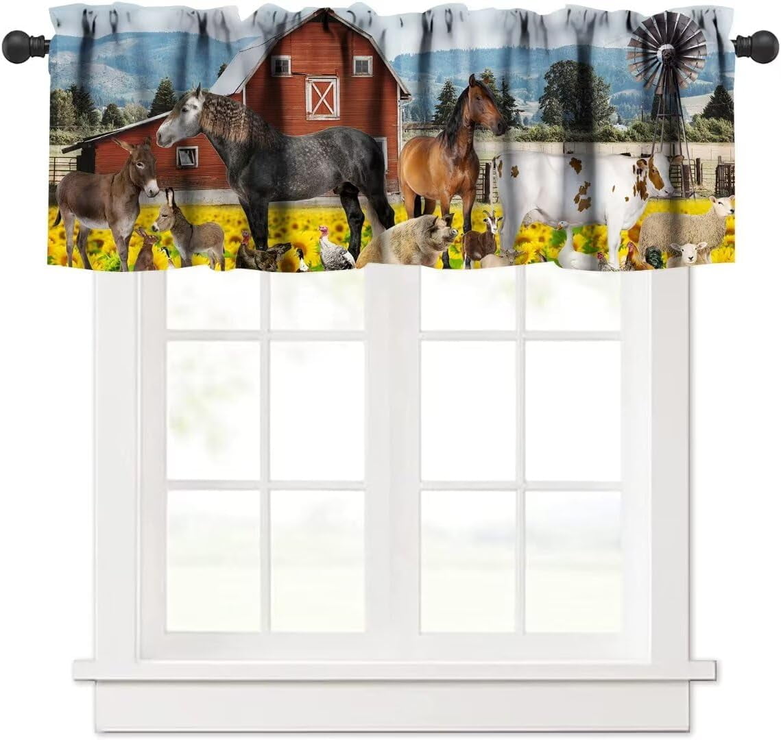 Rustic Farm Valance for Kitchen, Retro Western Country Old Red Barn ...