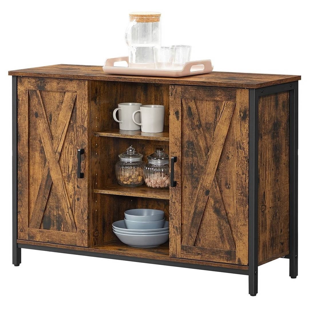 Rustic FarmHome 2 Barn Door Sideboard with Cupboard and Shelves ...