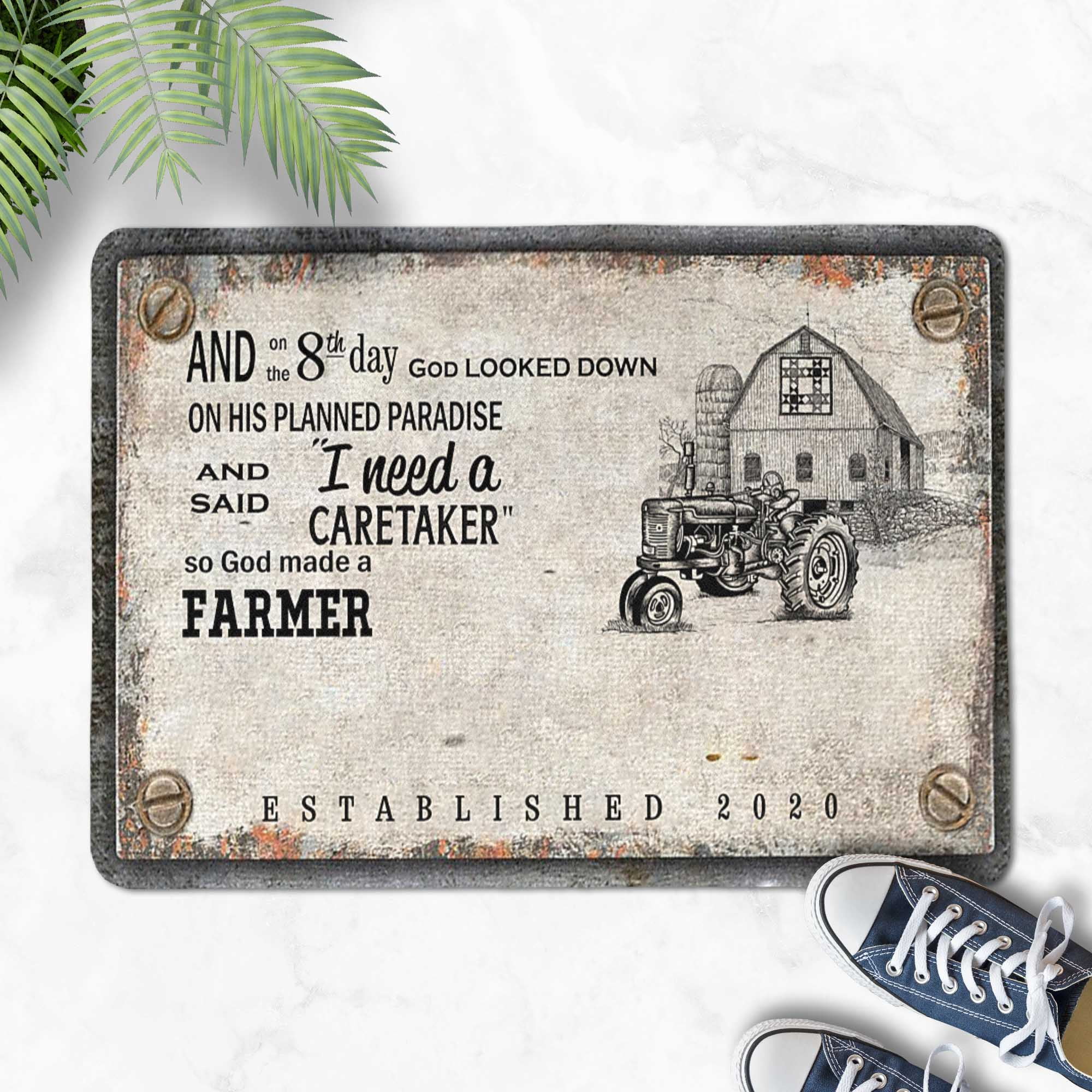 Rustic Farmer Doormat – 8th Day God Made A Farmer Quote – Tractor and ...