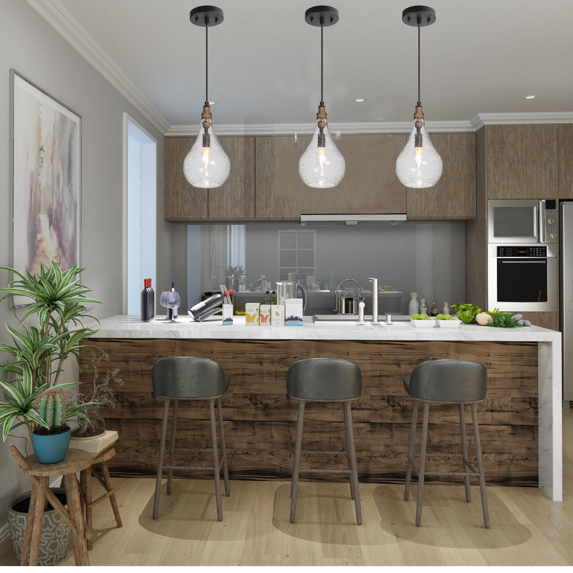 Rustic Farmhouse 1-light Pendant Kitchen Islands Lighting Brown Wood ...