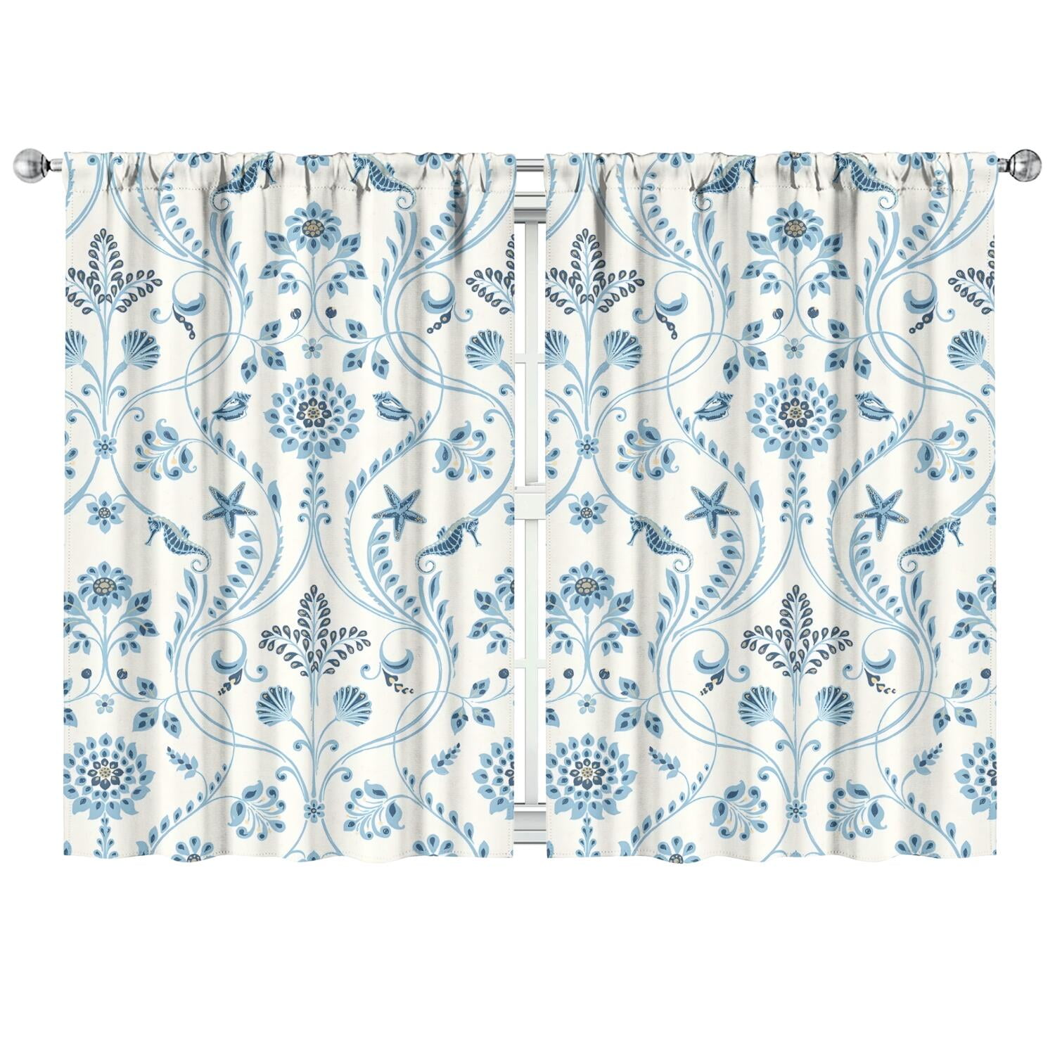 Rustic Farmhouse 2-Piece Kitchen Curtains - Plaid & Floral Print 42x63 ...