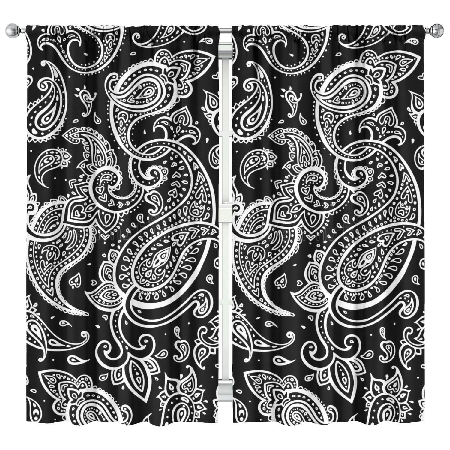 Rustic Farmhouse 2-Piece Kitchen Curtains - Plaid & Floral Print 42x84 ...