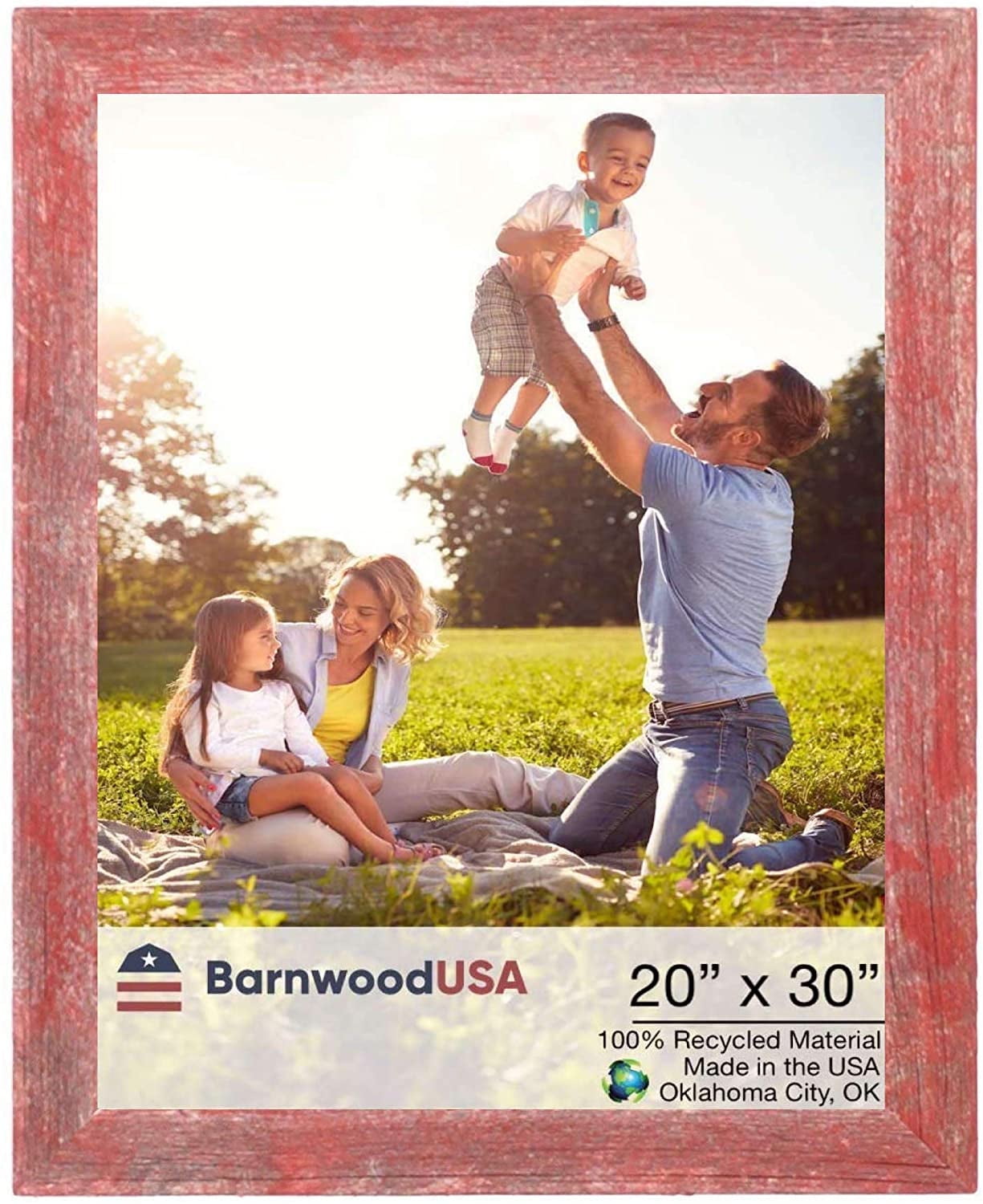 Rustic Farmhouse 20" x 30" Rustic Red Reclaimed Wood Picture Frame (1. ...