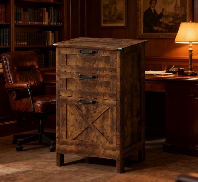 Rustic Farmhouse 3-Drawer File Cabinet with Adjustable Storage, Anti ...