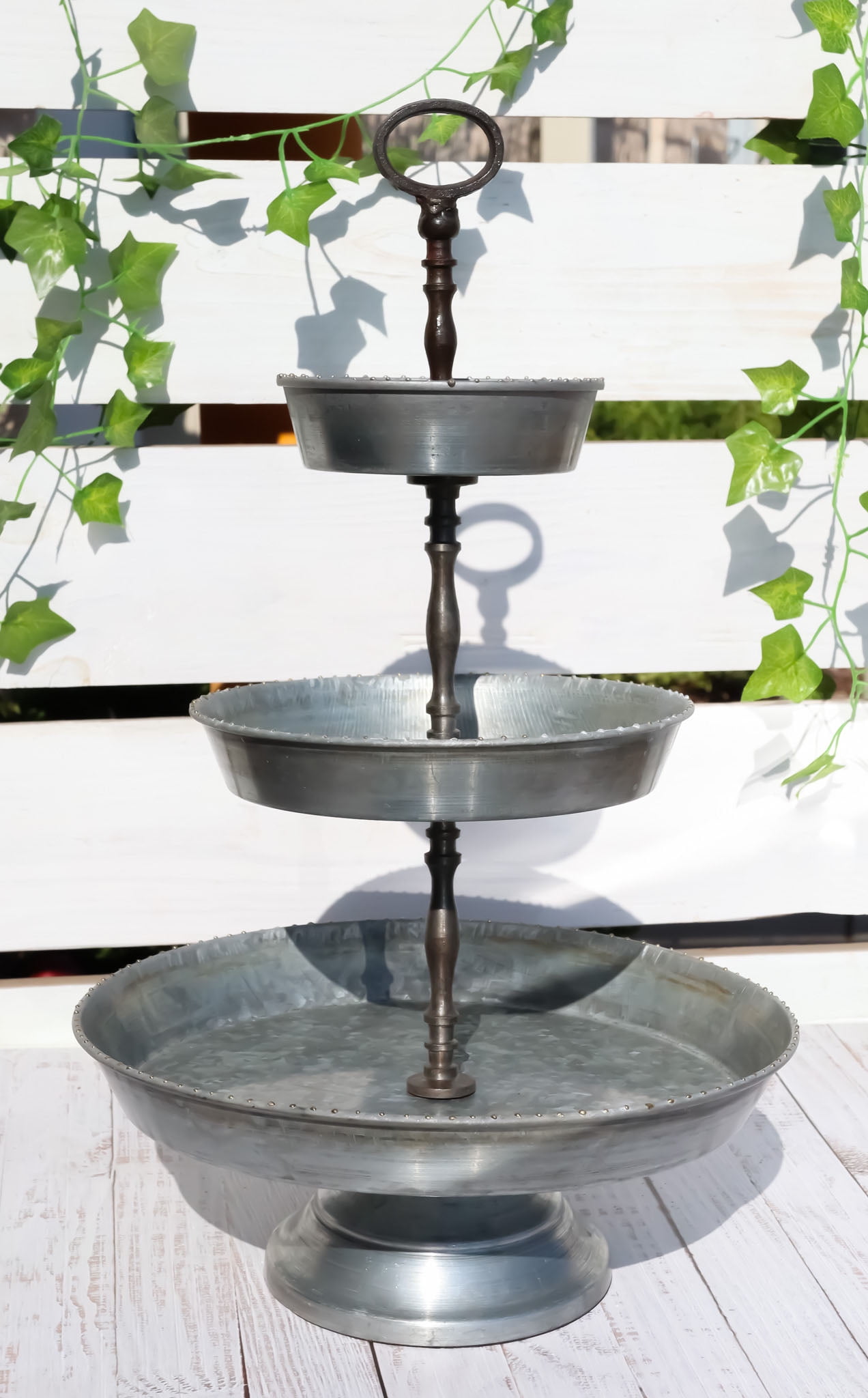 Rustic Farmhouse 3 Tiered Tabletop Galvanized Metal Serving Tray With ...