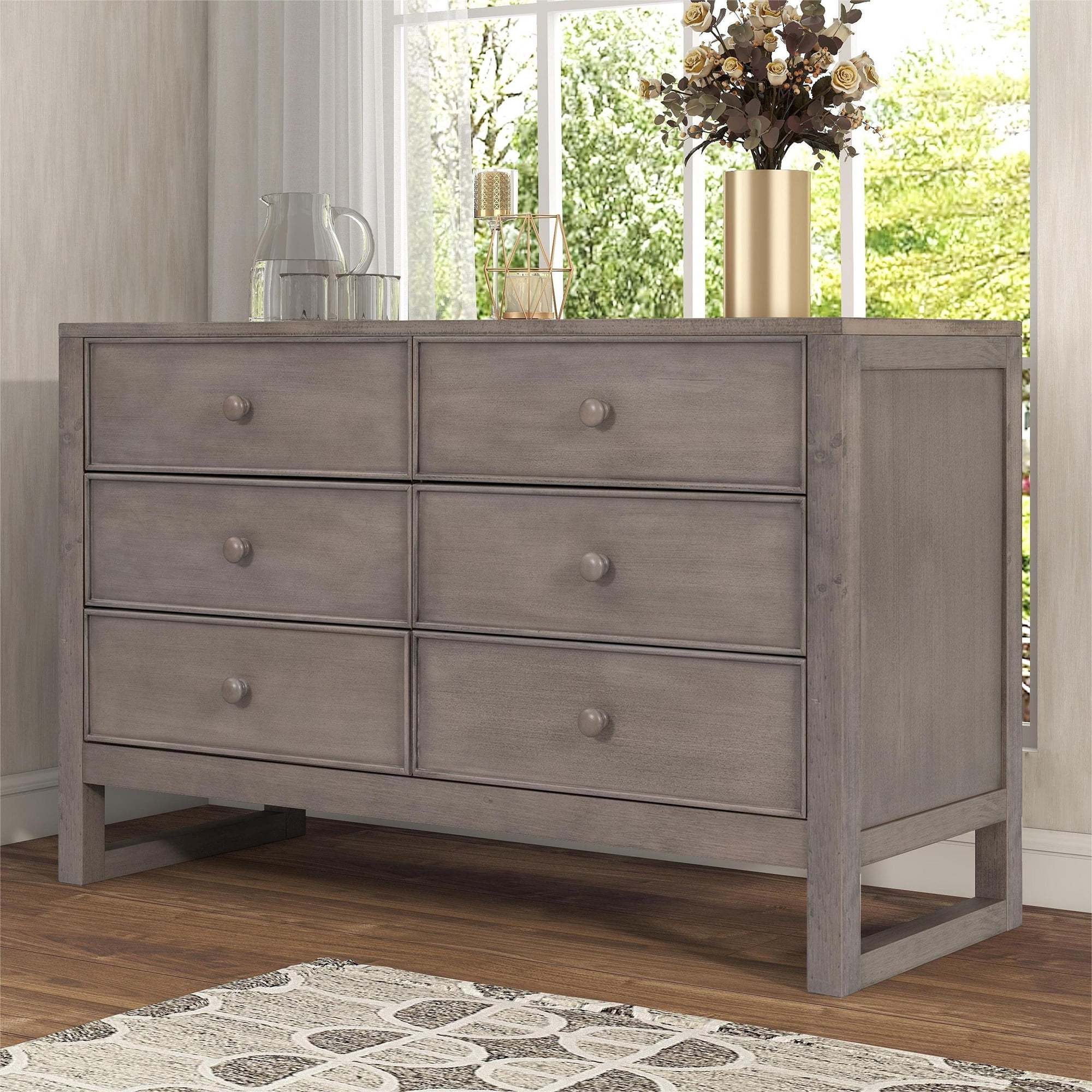 Rustic Farmhouse 6-Drawer Chest Of Drawers For Bedroom, Large Double ...