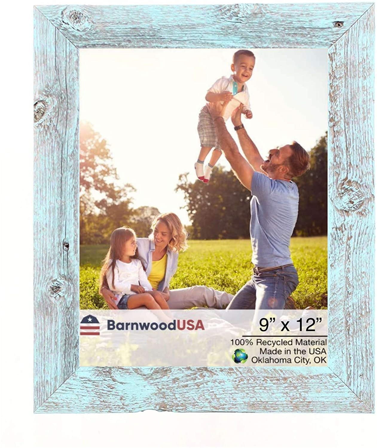 Rustic Farmhouse 9" x 12" Robins Egg Blue Reclaimed Wood Picture Frame ...