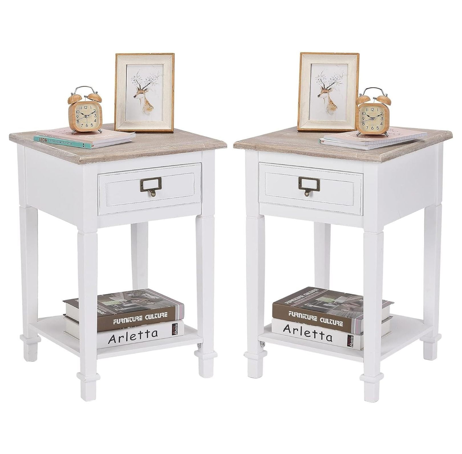Rustic Farmhouse Accent End Table, Nightstand Side Tables with Drawers ...