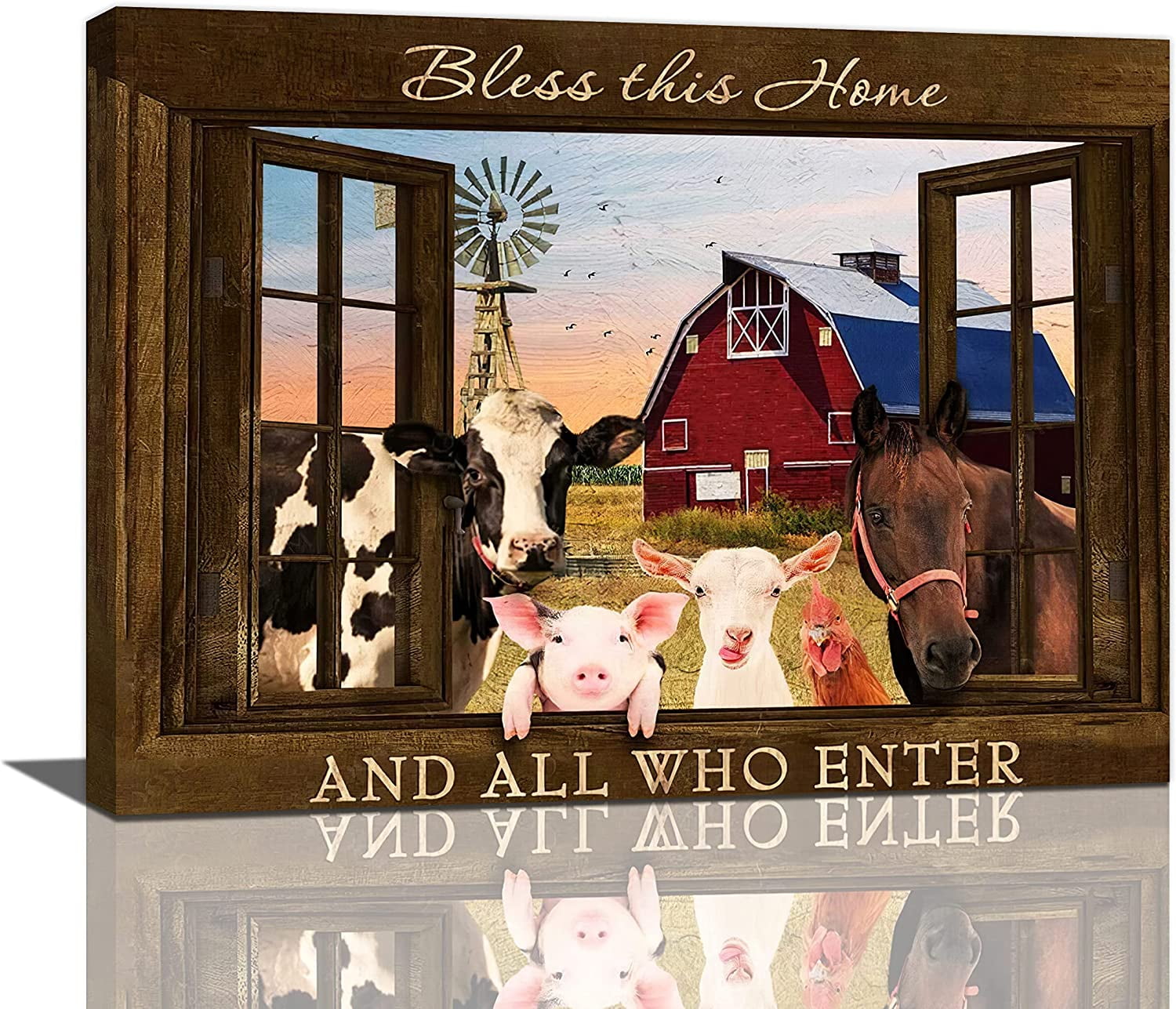 Rustic Farmhouse Animals Wall Art Animal Friends in The Window Canvas ...