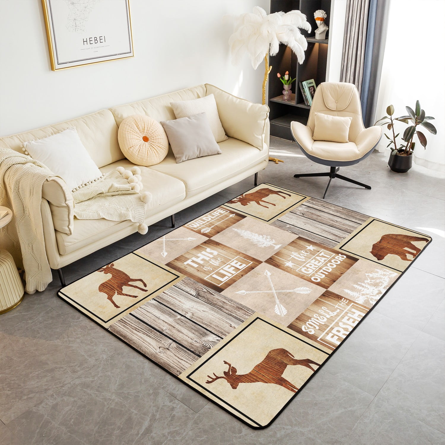 Rustic Farmhouse Area Rug 3x5 for Bedside Living Room, Elk Deer Bear ...