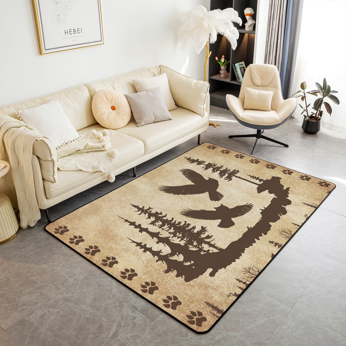 Rustic Farmhouse Area Rug 5x7,Retro Bird Cabin Rug,Woodland Animals ...