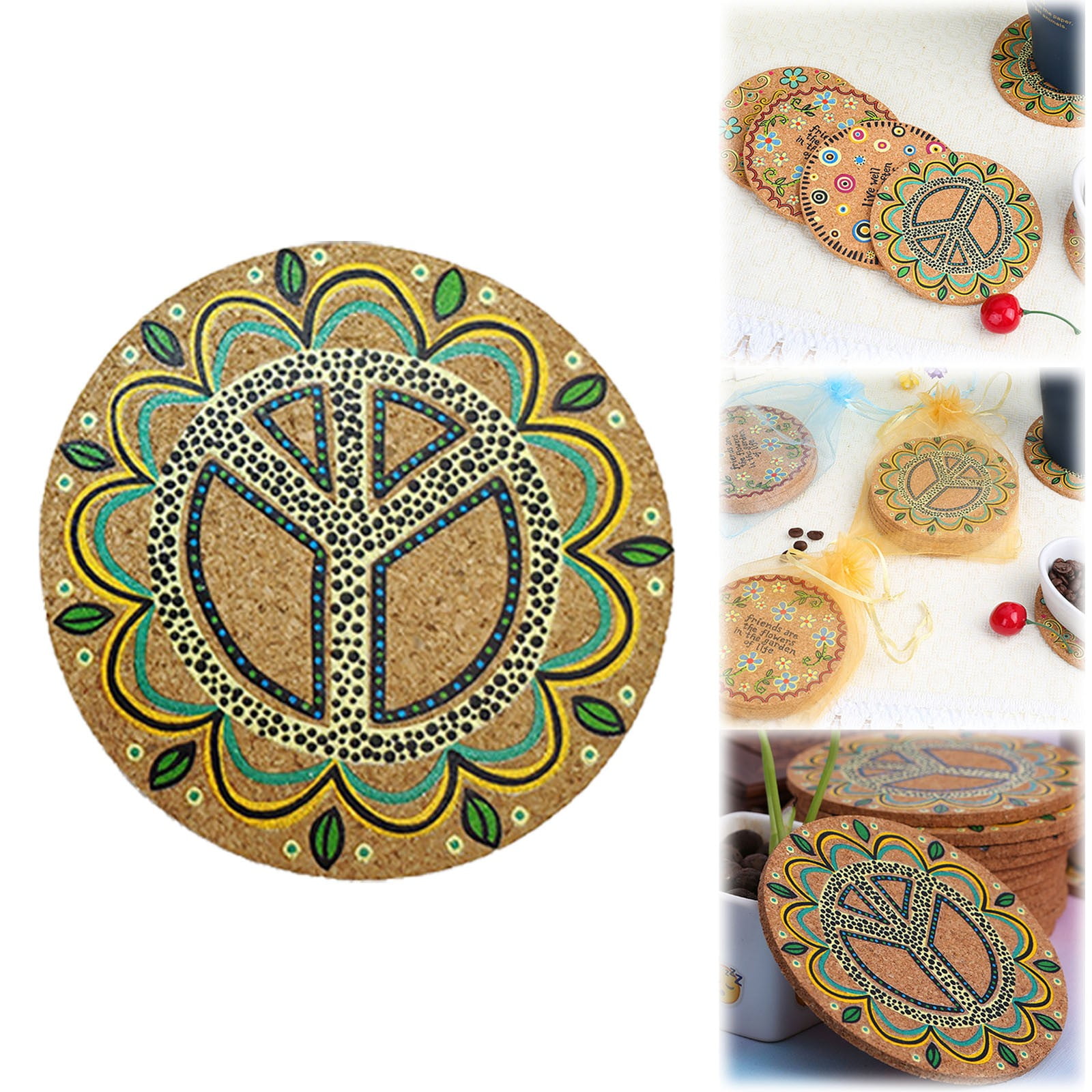 Rustic Farmhouse Artistic Cork Coasters (Green Leaf Model), Absorbent ...