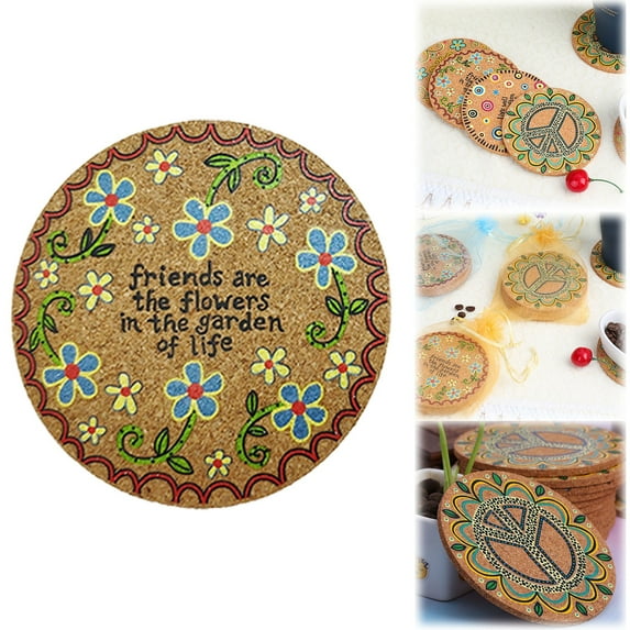 Rustic Farmhouse Artistic Cork Coasters (Red Flower Model), Absorbent ...