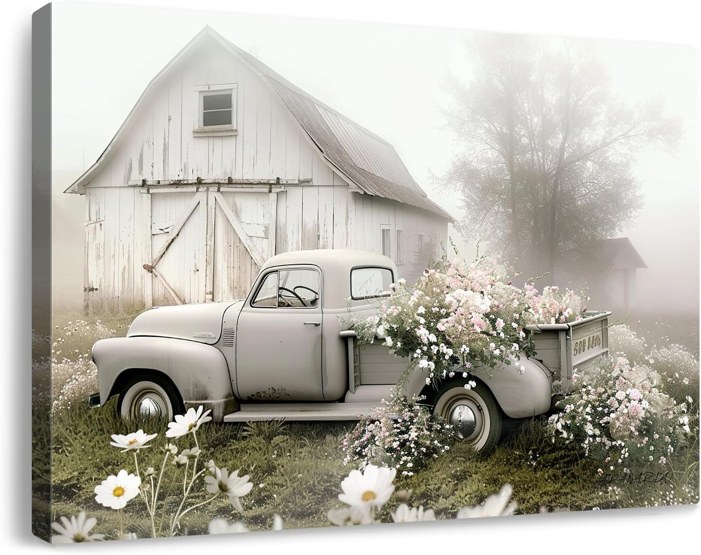 Rustic Farmhouse Barn Canvas Wall Art Framed Misty Countryside Field ...