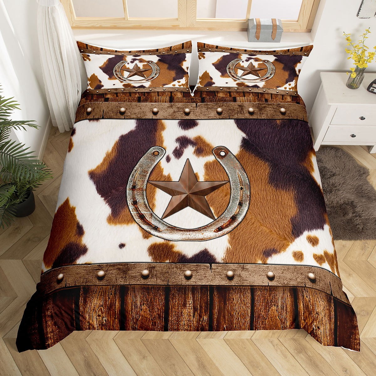 Rustic Farmhouse Barn Comforter Cover Full,Western Texas Star Horseshoe ...