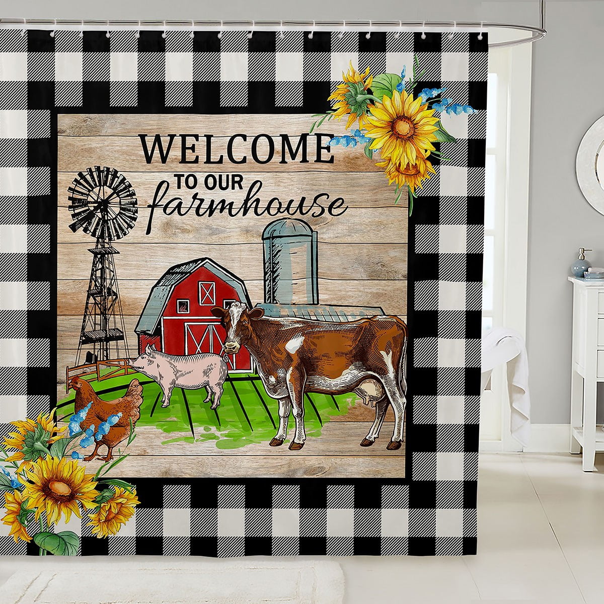 Rustic Farmhouse Bath Curtain, Windmill Gift Waterproof Shower Curtains ...